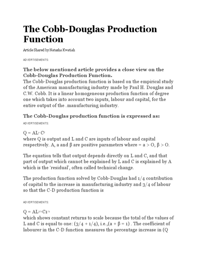The Cobb | PDF | Production Function | Economics