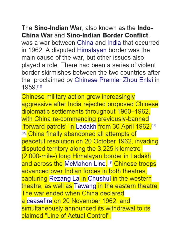 China India Himalayan: China War and Sino-Indian Border Conflict | PDF ...