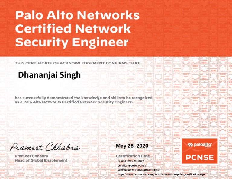 Palo Alto Networks Certified Network Security Engineer Certificate | PDF