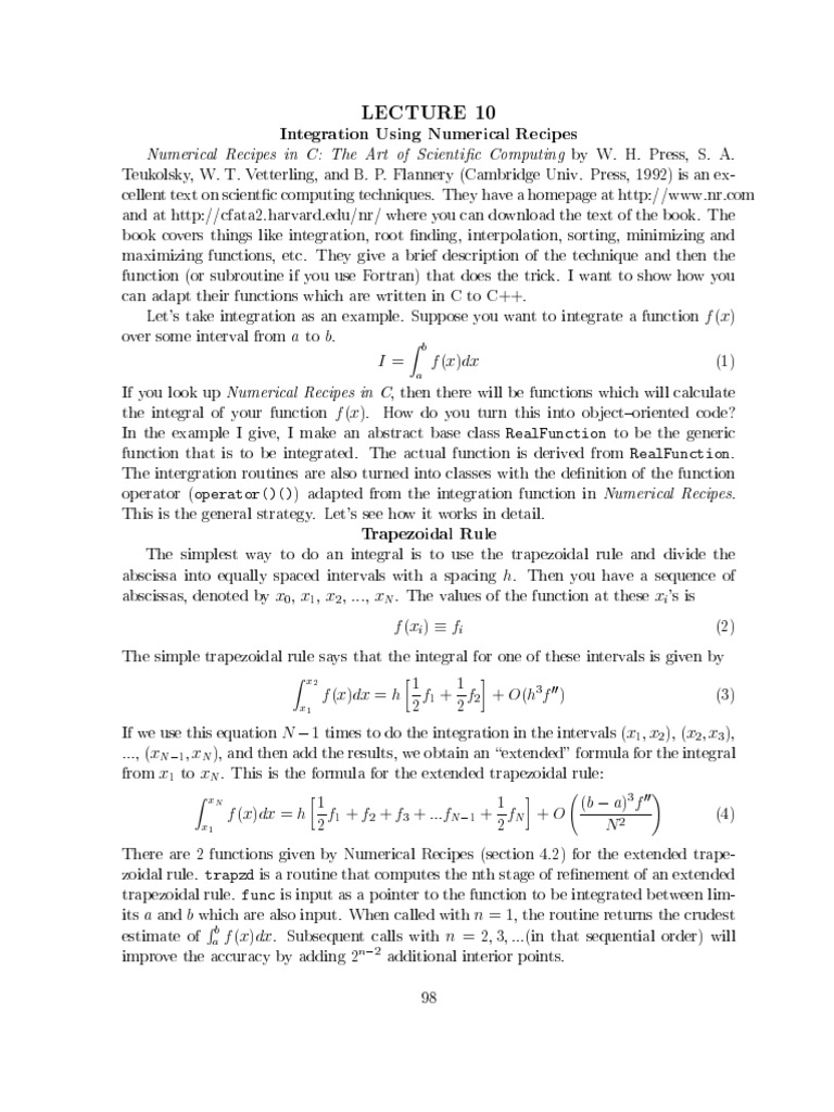 Integration Using Numerical Recipes: Realfunction Realfunction Operator ...
