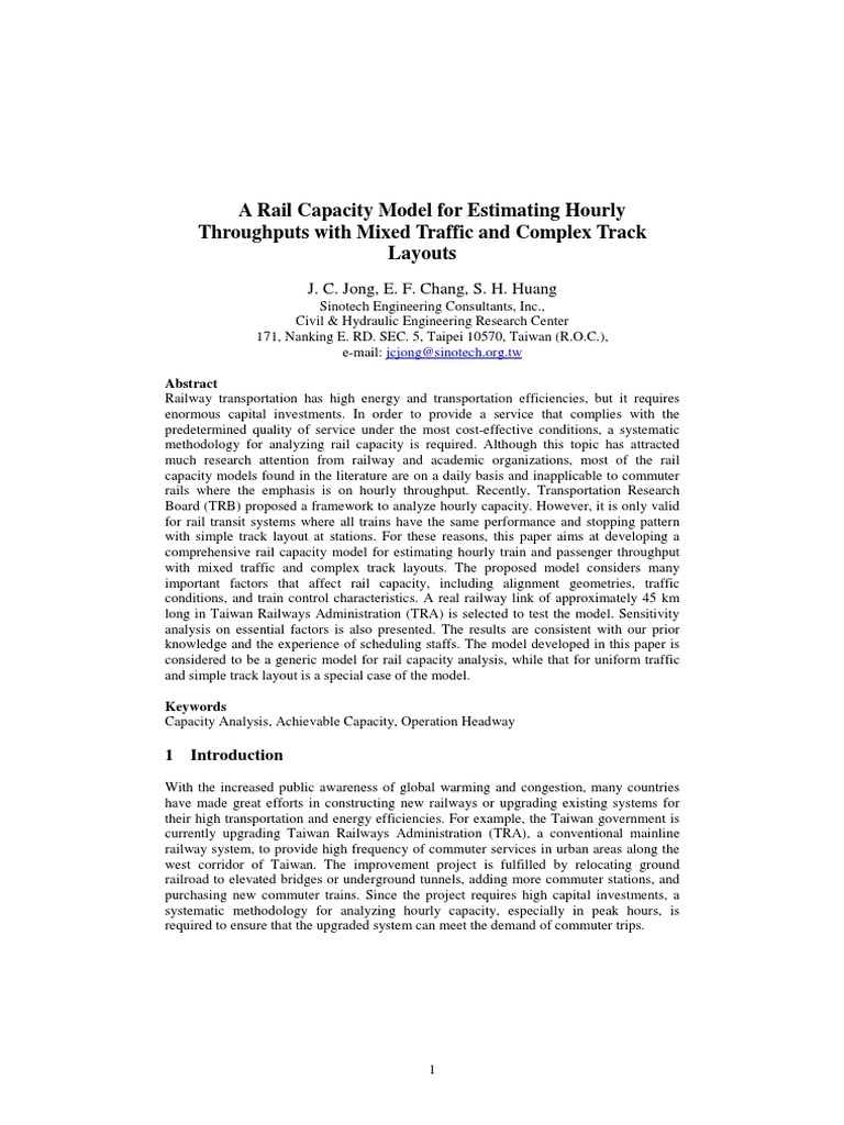 A Rail Capacity Model For Estimating Hourly Throughputs With Mixed ...