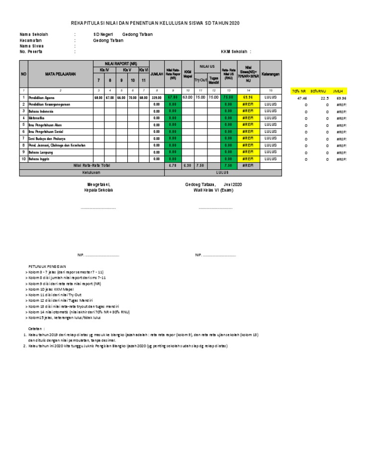 Contoh Rekap Nilai Kelulusan (Tanpa Us) | PDF