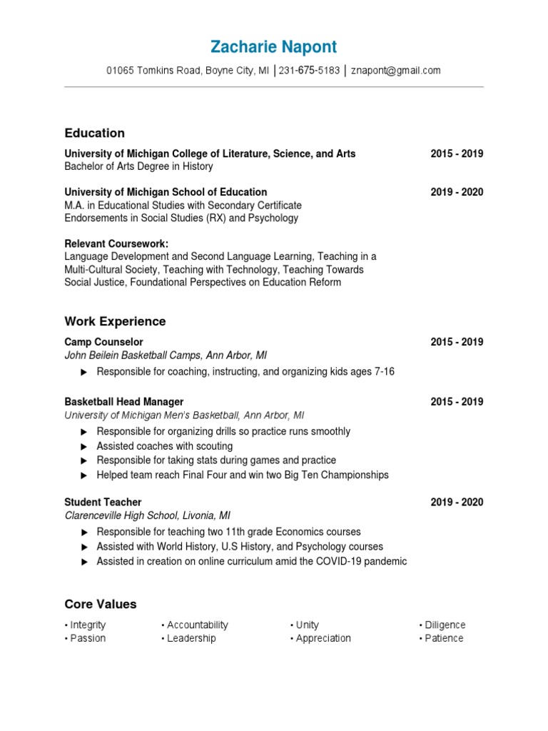 Napont Zach Resume | PDF | Pedagogy | Teachers