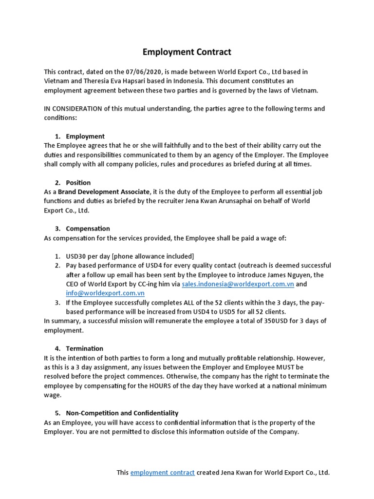 Employment-Contract Eva | PDF | Confidentiality | Employment
