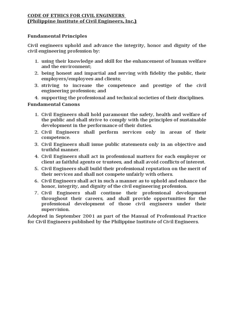 Code of Ethics For Civil Engineers | PDF