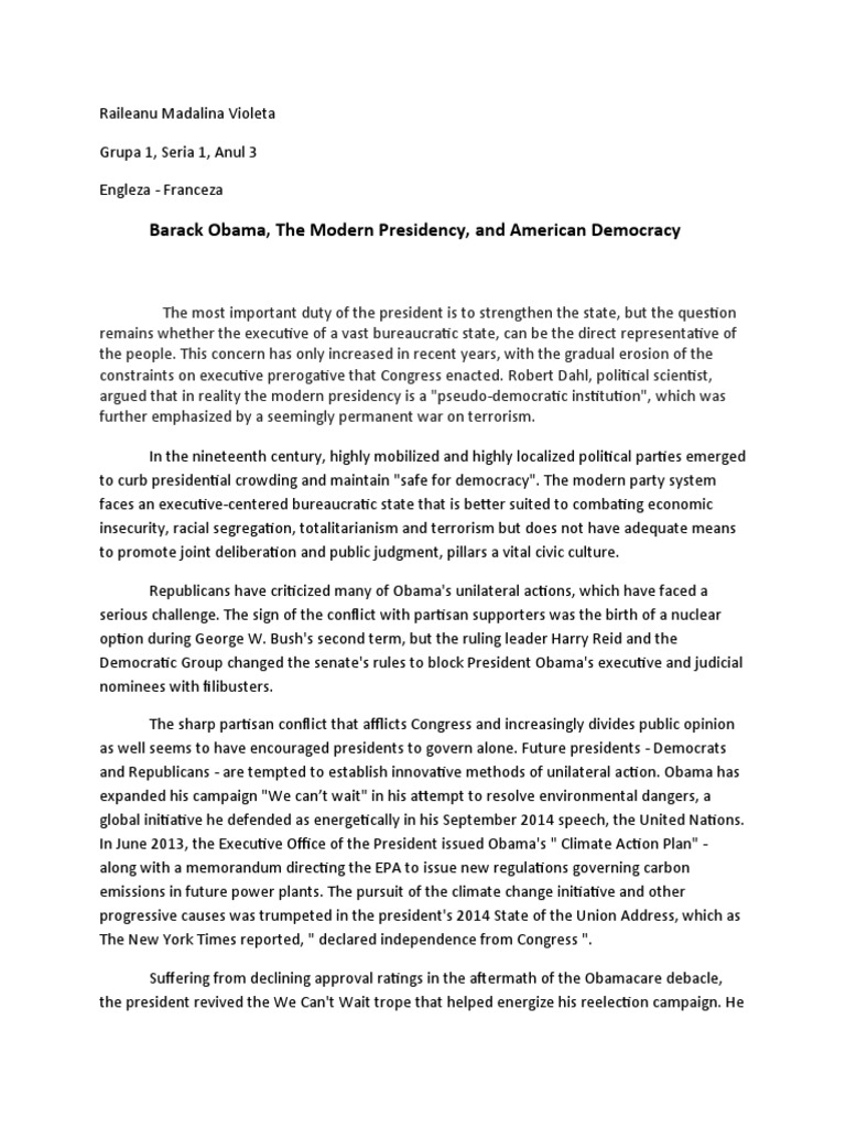 Barack Obama, The Modern Presidency, and American Democracy | PDF ...