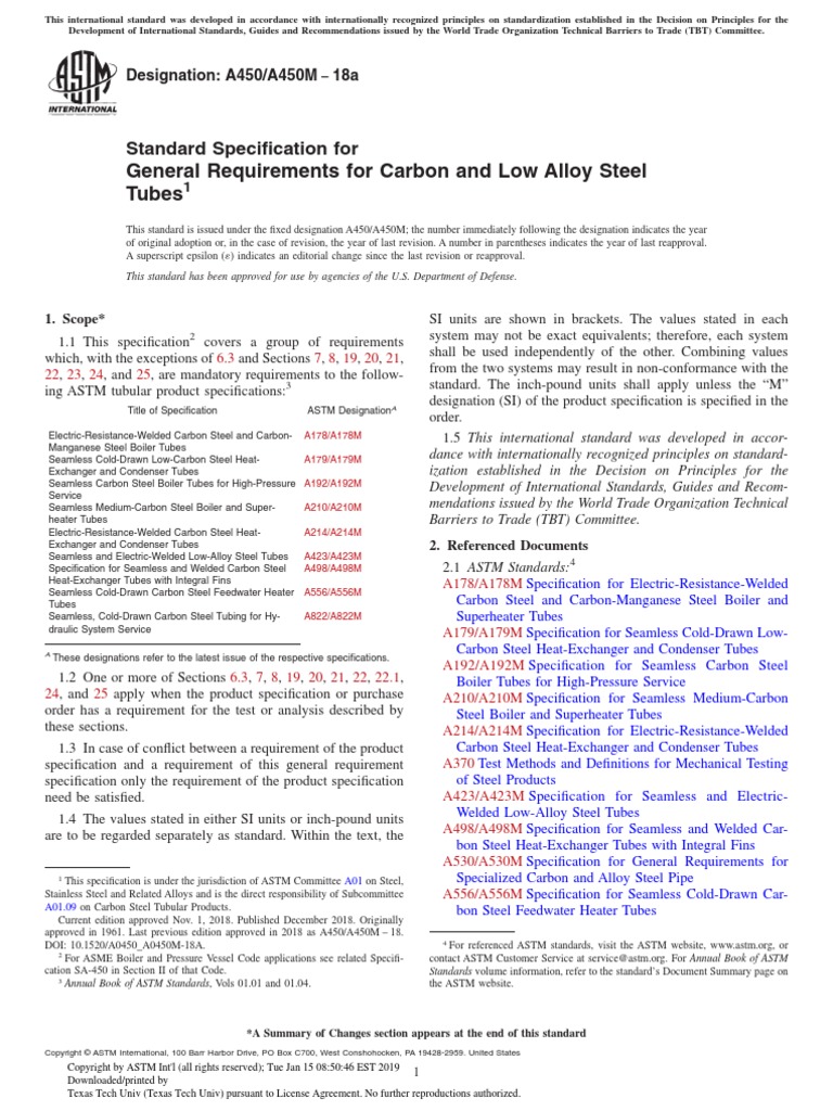 ASTM A450 A450M-2018a | PDF | Pipe (Fluid Conveyance) | Heat Exchanger