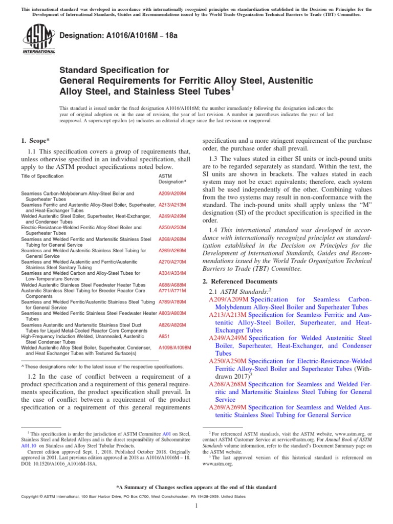 Astm A1016-2018 | PDF | Pipe (Fluid Conveyance) | Stainless Steel