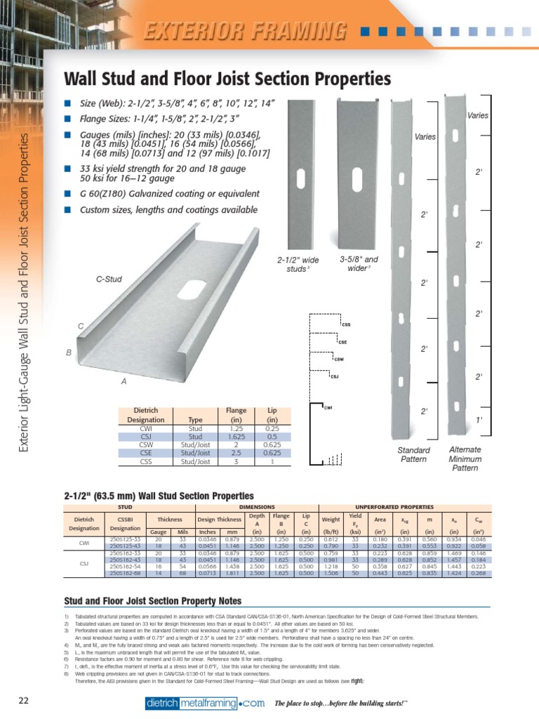 Wall Stud and Floor Joist Section Properties: Varies | PDF | Building ...