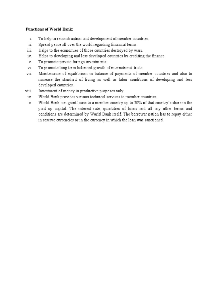 Functions of World Bank | PDF