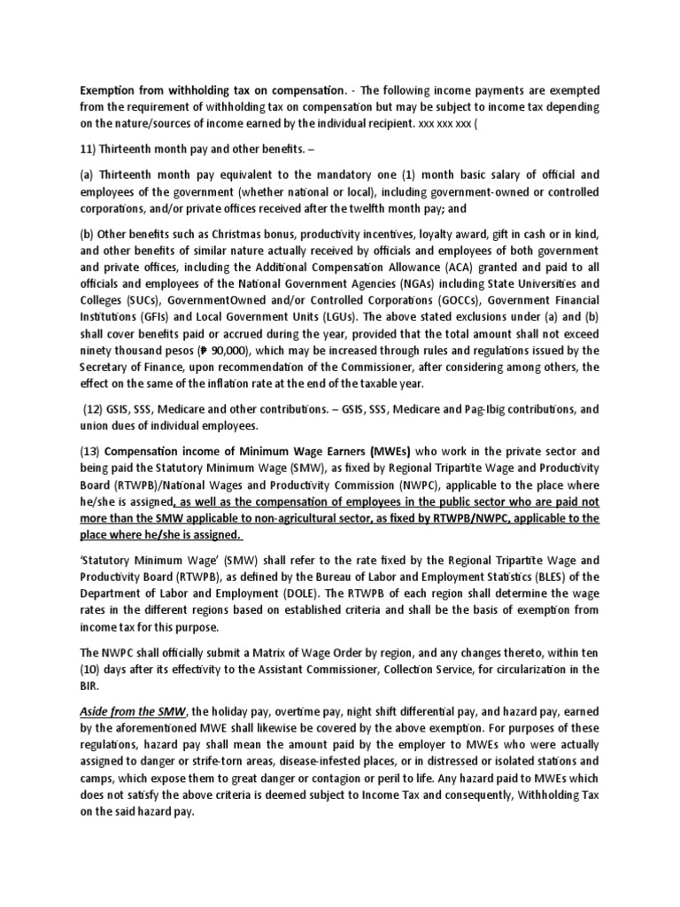 Exemption From Withholding Tax On Compensation | PDF | Withholding Tax ...