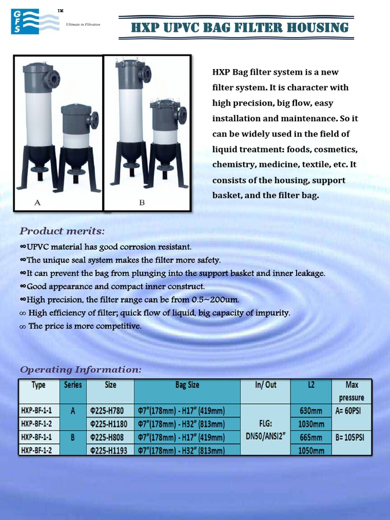 HXP Upvc Bag Filter Housing: Product Merits | PDF | Filtration ...