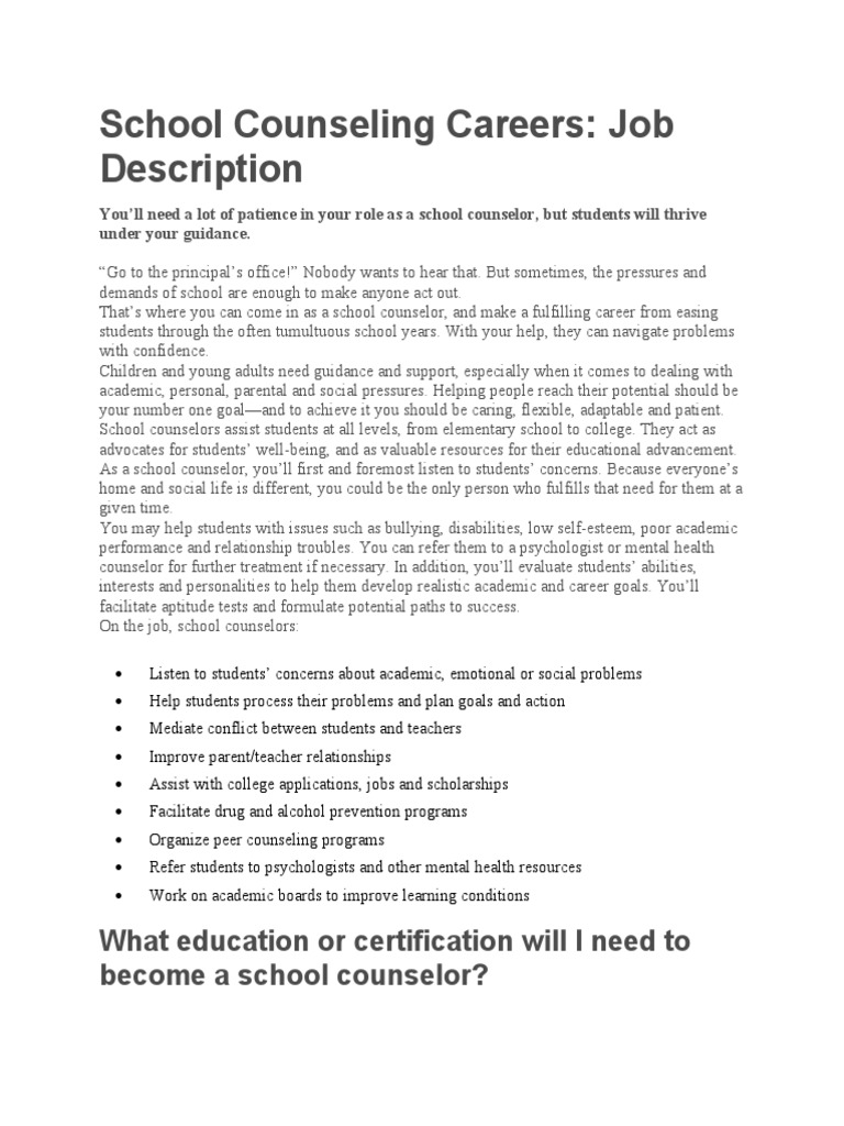 School Counseling Career Overview and Paths | PDF | School Counselor ...
