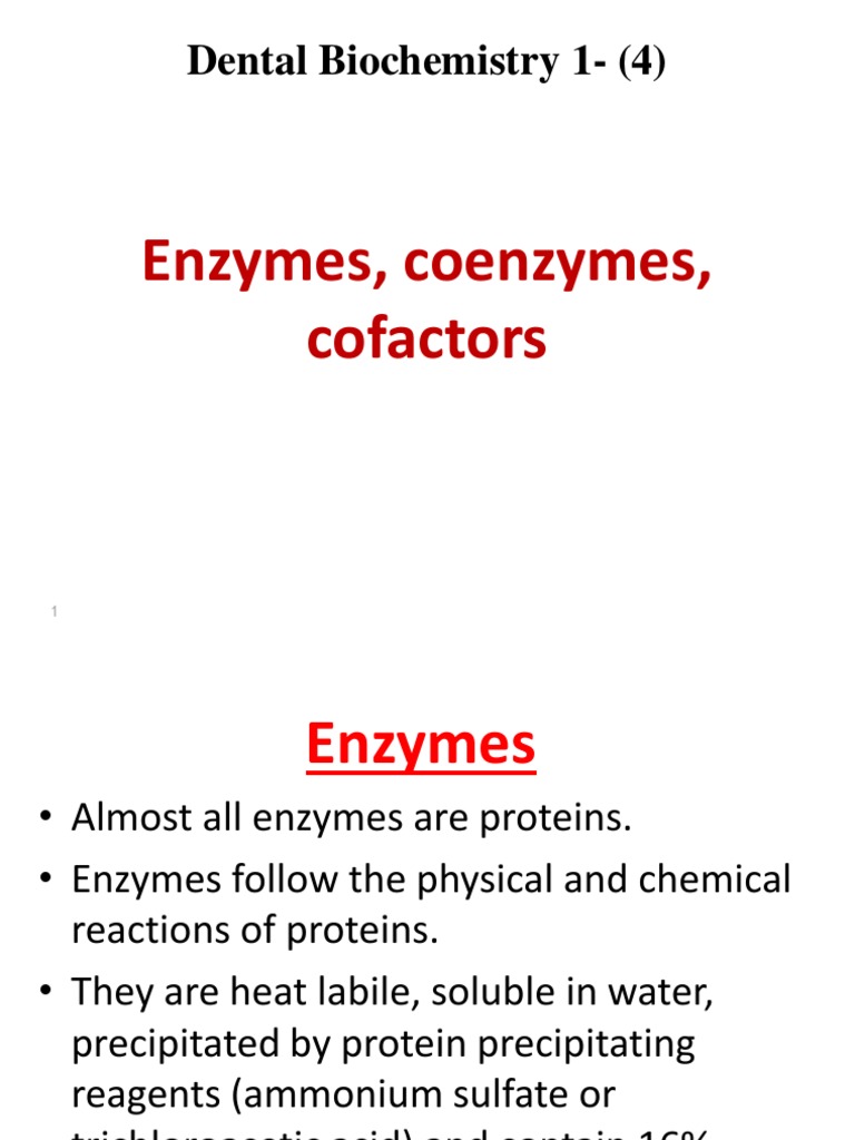 Dental Biochemistry 1 - (4) : Enzymes, Coenzymes, Cofactors | PDF ...