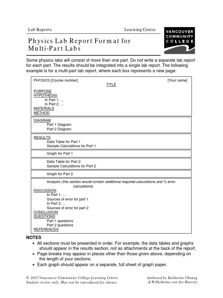 Physics Lab Report Format For Multi-Part Labs: Notes | PDF