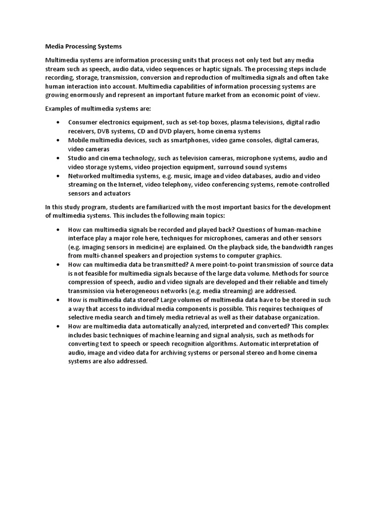 Media Processing Systems | PDF | Video | Multimedia