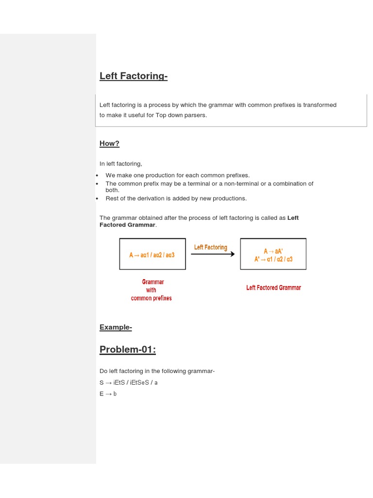 Left Factoring-: Factored Grammar | PDF | Language Mechanics ...