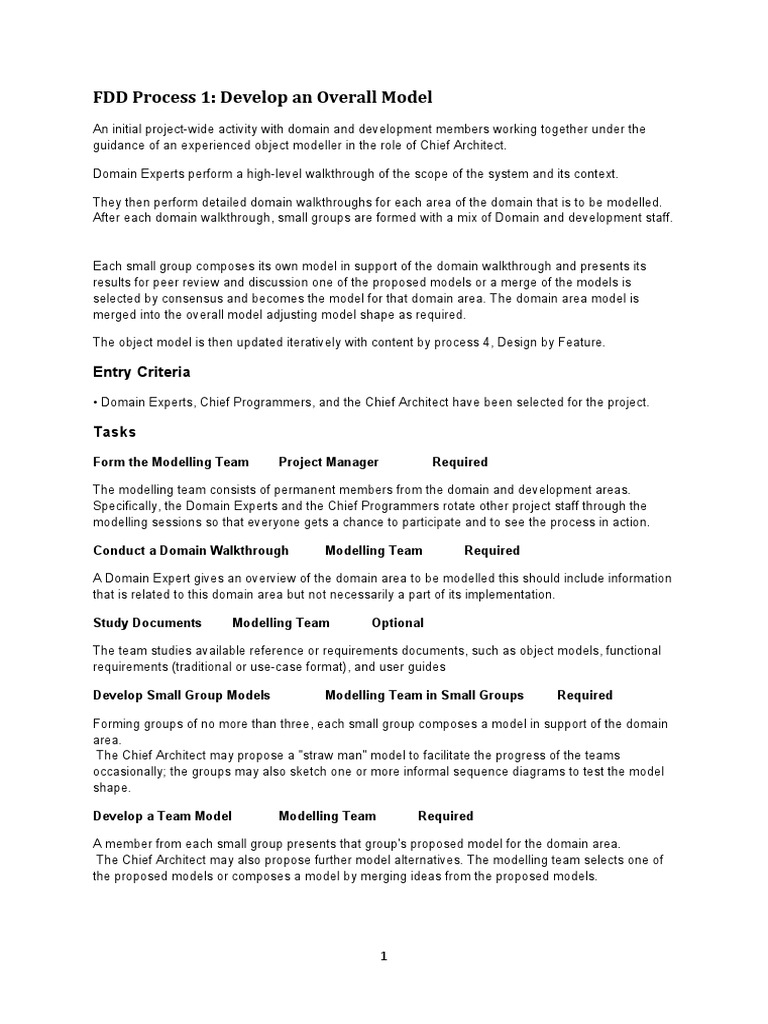 FDD Process 1: Develop An Overall Model: Entry Criteria | PDF | Unit ...