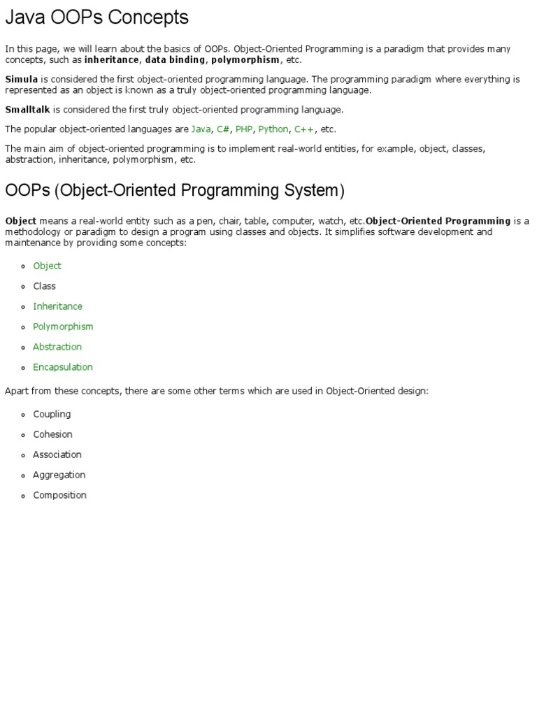 Java OOPs Concepts | PDF | Object Oriented Programming | Programming ...
