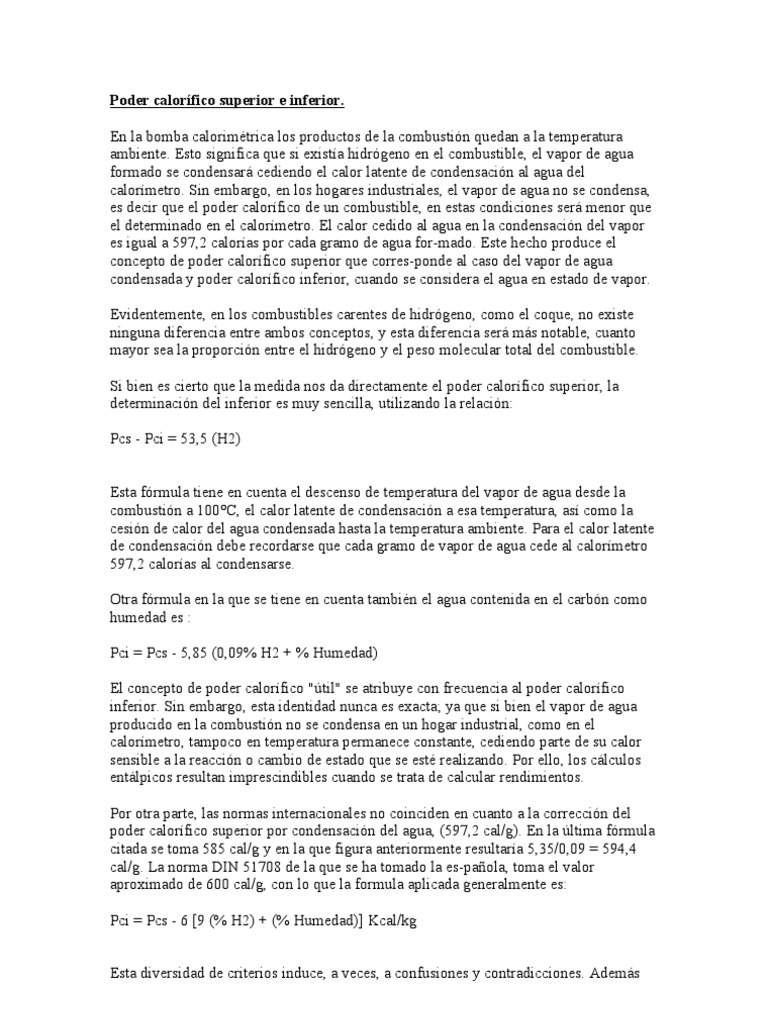 Poder Calorífico Superior e Inferior | PDF | Combustión | Calor
