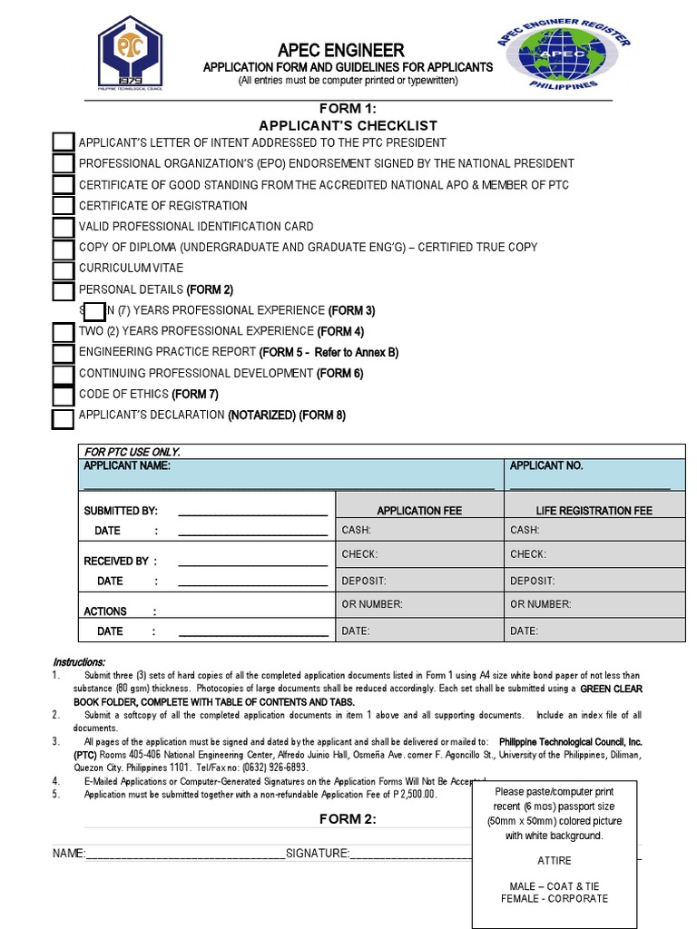 Apec Engineer: Form 1: Applicant'S Checklist | PDF | Employment | Engineer