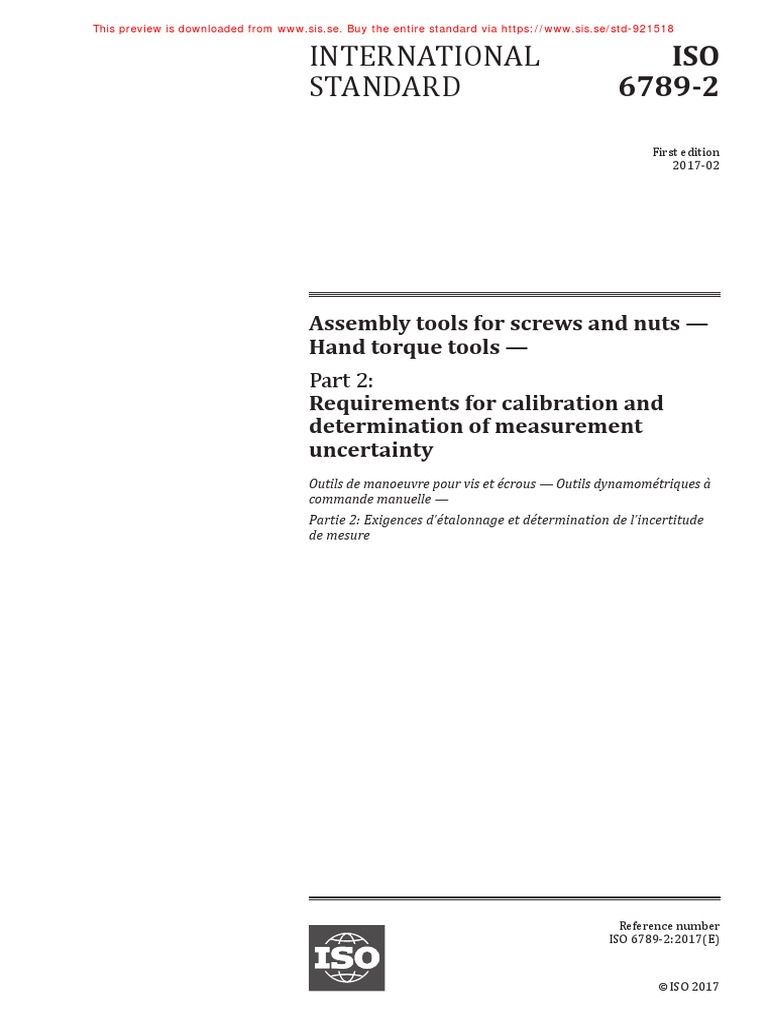 Torque Calibration Iso - 6789 - 2 - 2017 - en PDF | PDF | Calibration ...