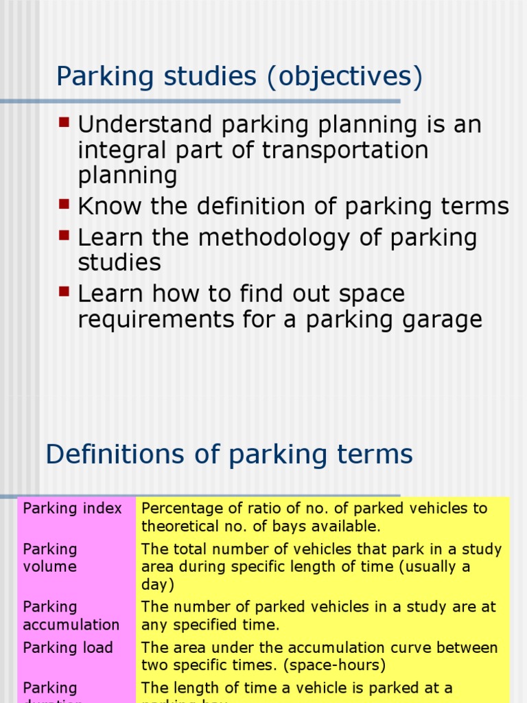 Parking Studies (Objectives) | PDF