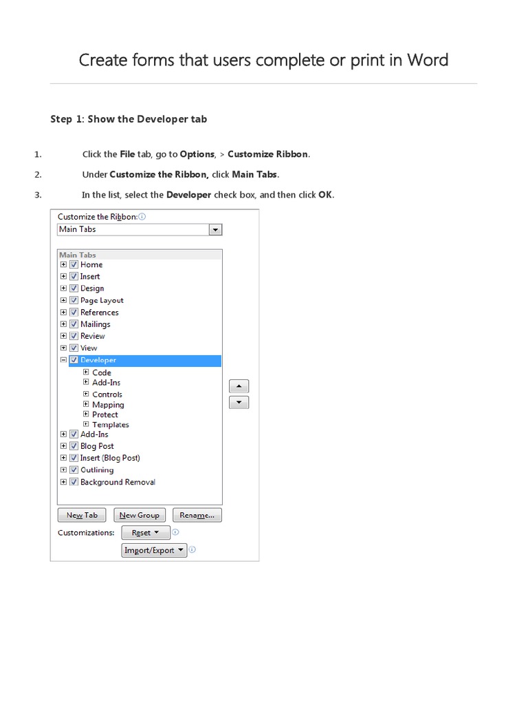 Create Forms That Users Complete or Print in Word | PDF | System ...
