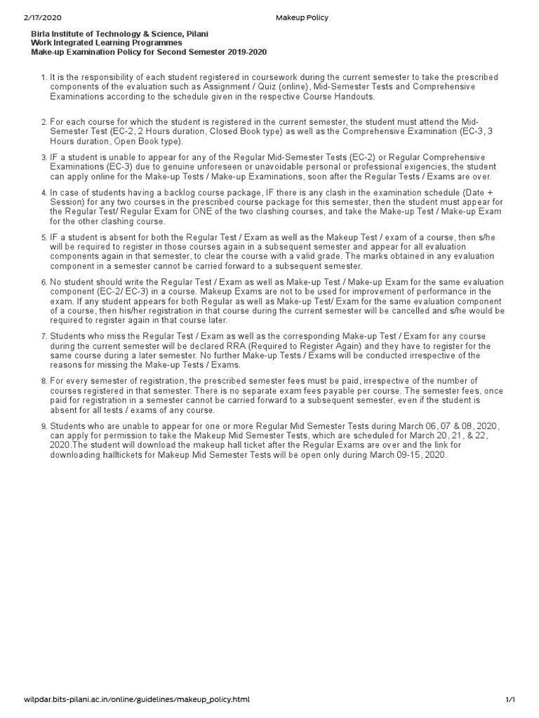 Makeup Policy | PDF | Academic Term | Test (Assessment)