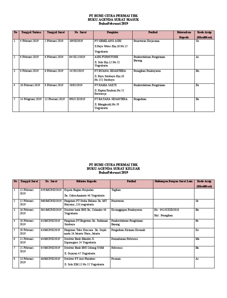 Buku Agenda Surat Masuk & Keluar | PDF