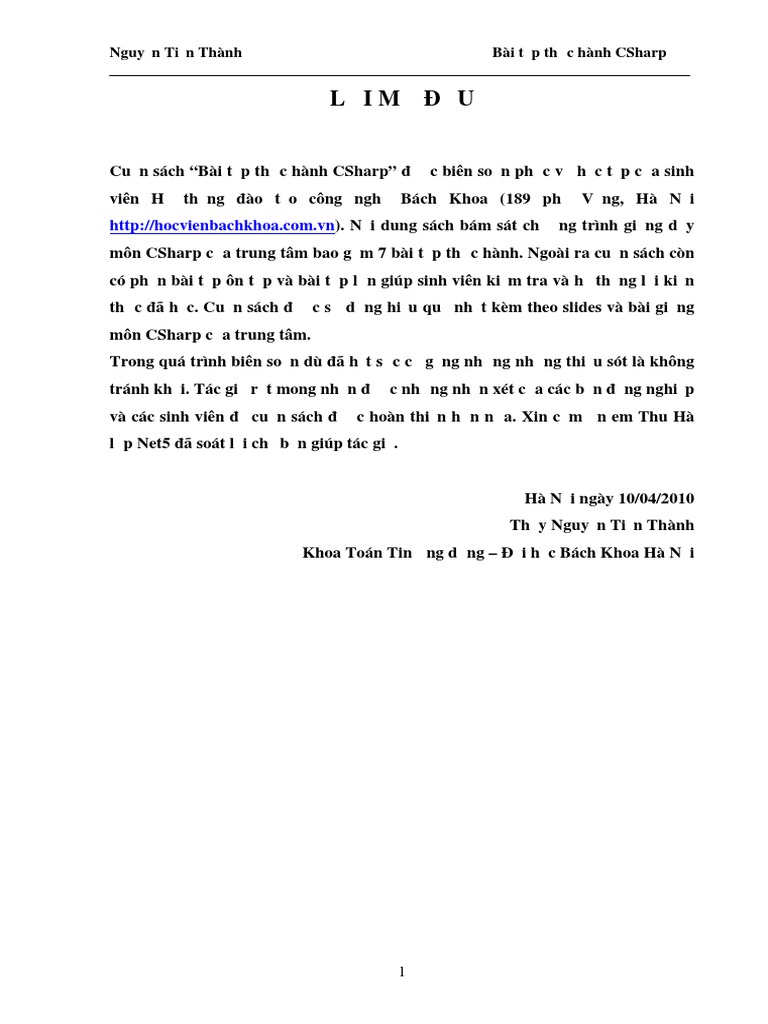 Bai Tap Thuc Hanh CSharp PDF | PDF