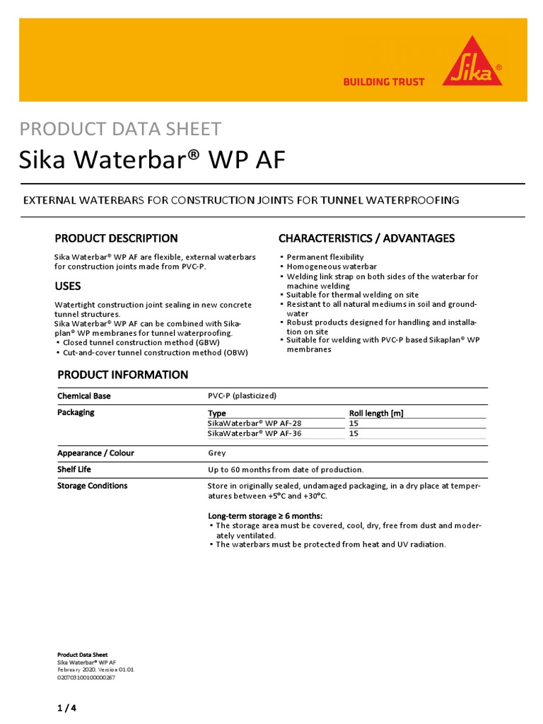 Sika Waterbar® WP AF: Product Data Sheet | PDF | Welding | Construction