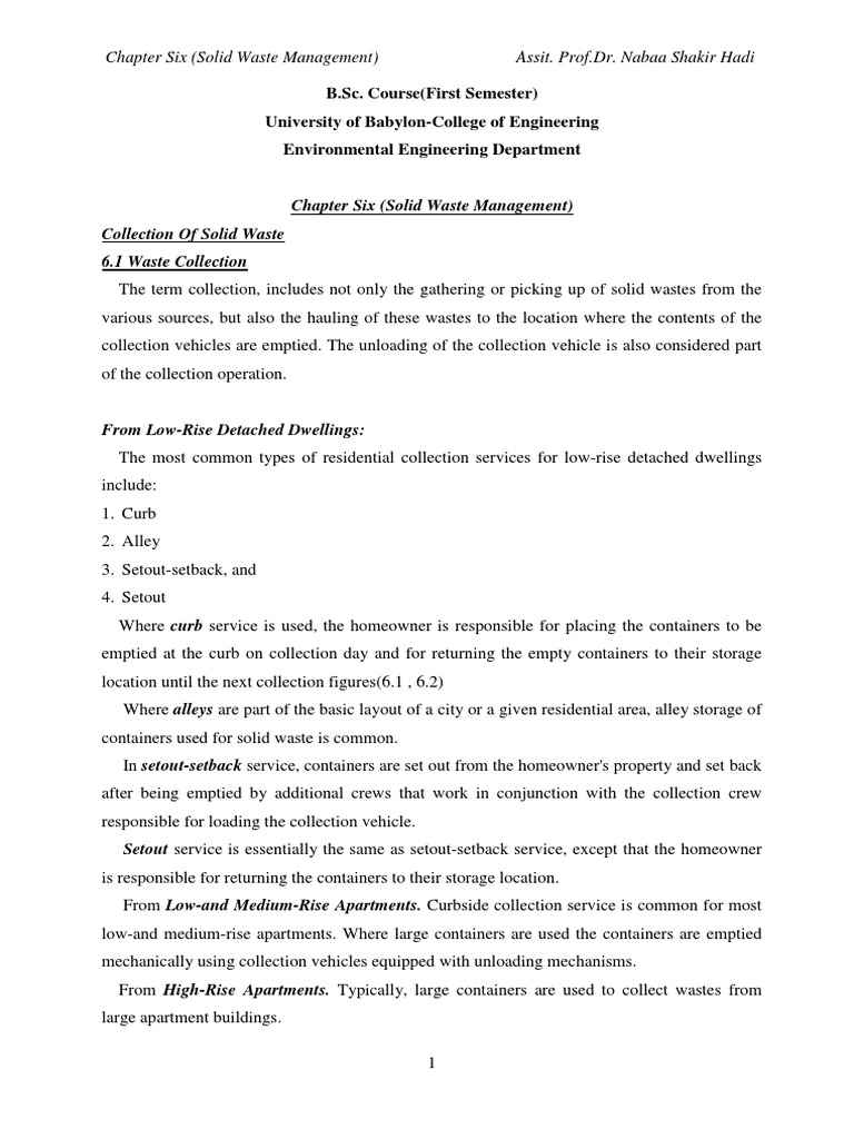 Management) Chapter Six (Solid Waste Collection of Solid Waste 6.1 Waste Collection | PDF ...