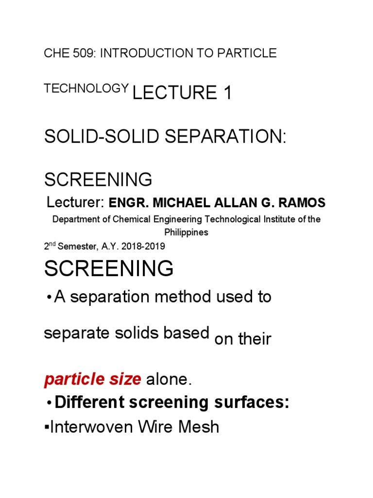 Screening Fundamentals and Applications: An Introduction to Solid-Solid Separation Techniques ...