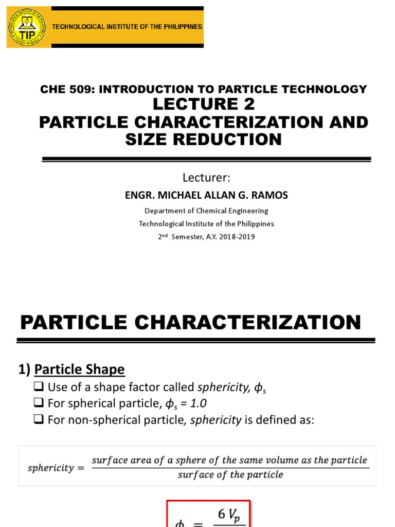 Particle Characterization and Size Reduction: Lecturer | PDF | Mill ...