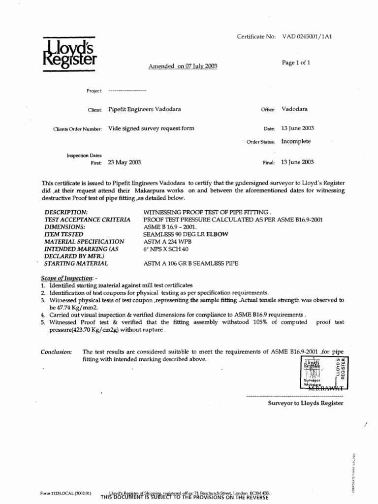 Proof Test 6 SCH 40 Elbow | PDF | Pipe (Fluid Conveyance) | Mechanical ...