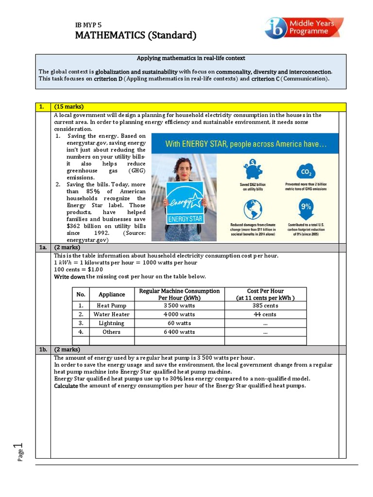 Math MYP 5 (Standard) Criteria D PDF | PDF | Kilowatt Hour | Heat Pump