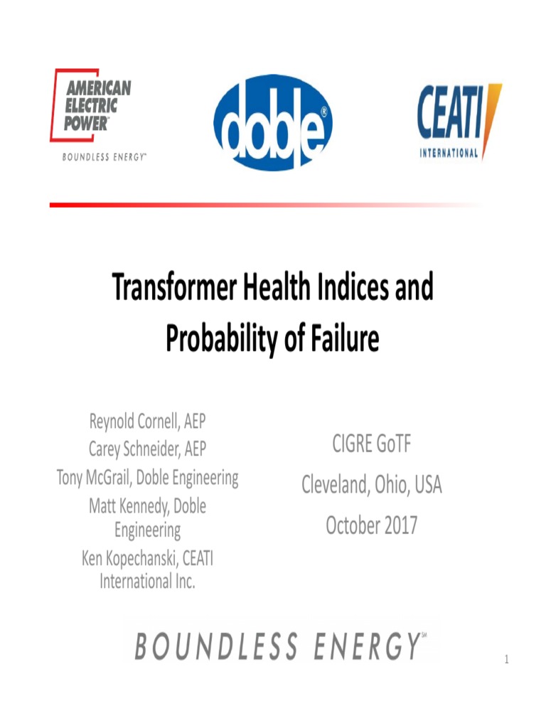 Transformer Health Indices and Probability of Failure: Cigre Gotf ...