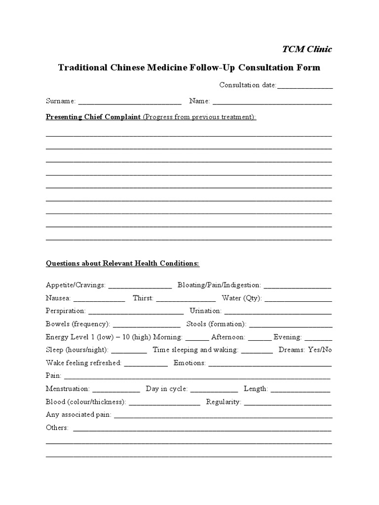 TCM Follow-Up Consultation Form | PDF | Traditional Chinese Medicine ...
