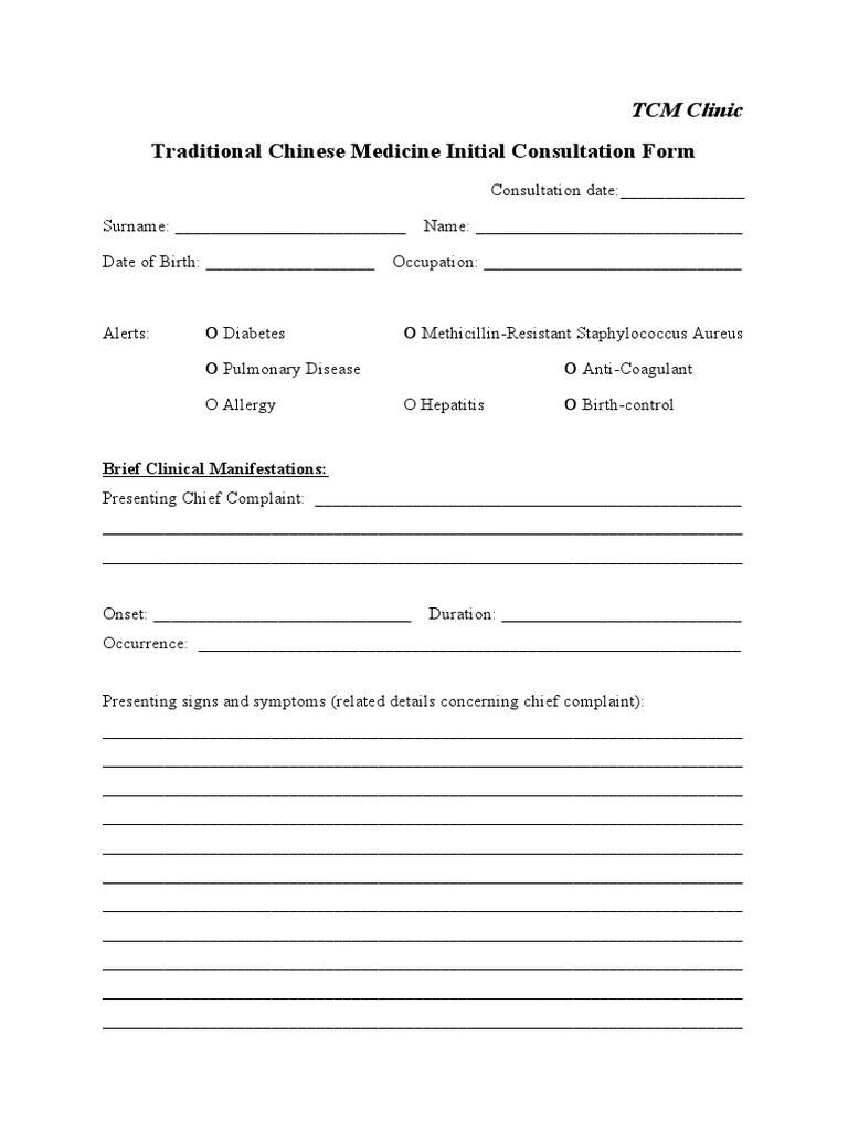 TCM Consultation Form | PDF | Traditional Chinese Medicine | Diseases ...
