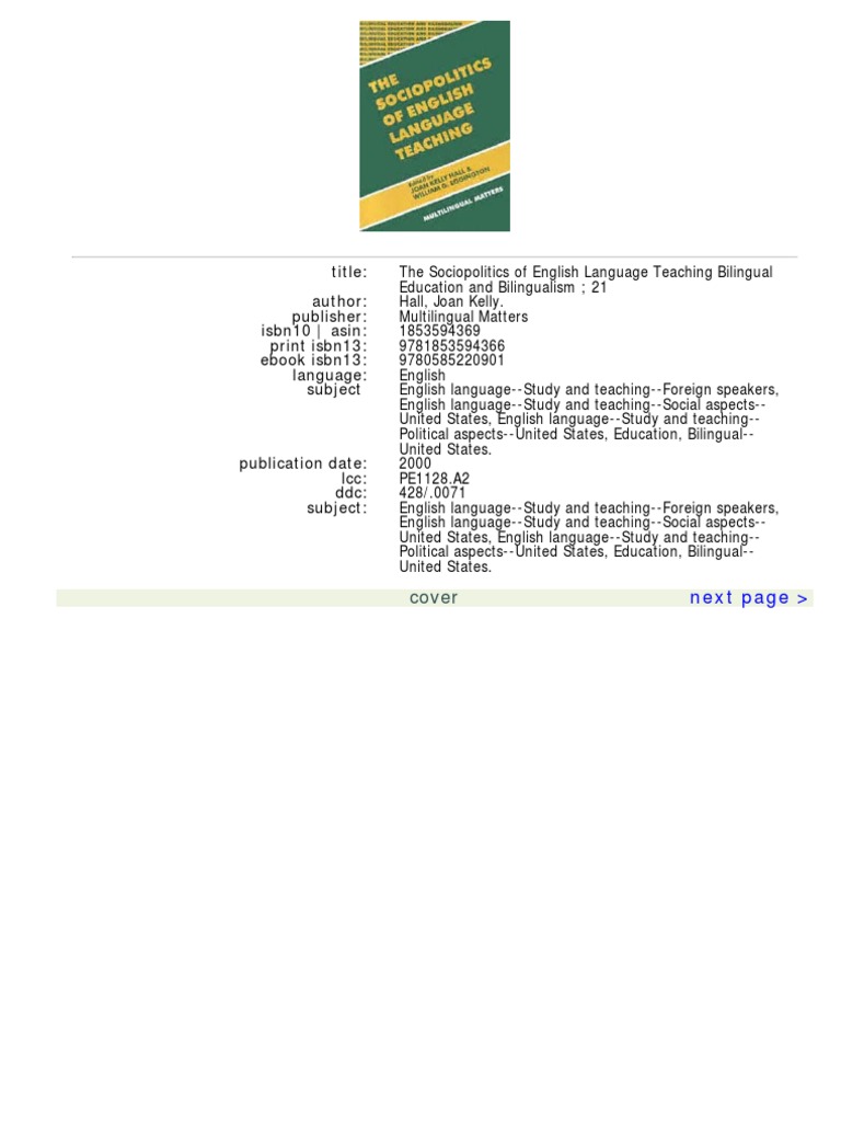 Sociopolitics of English Language Teaching Bil | PDF | English As A ...