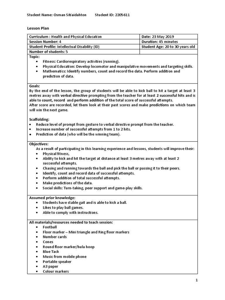 Assignment in Hpe Integrated Unit Lesson Plan 4 Submission | PDF | Physical Education | Lesson Plan