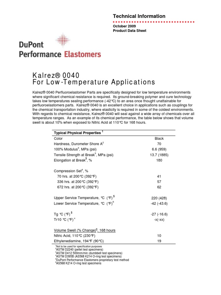 Kalrez-0040 O Ring Data | PDF | Materials | Chemistry