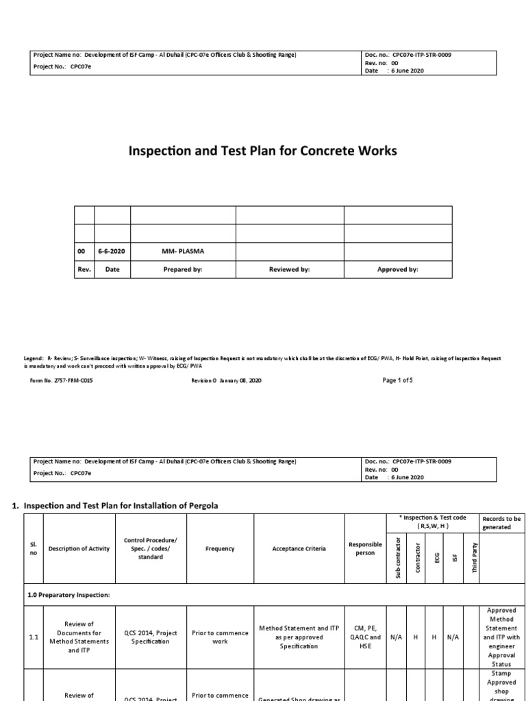 CPC07E-ITP-STR-0010 Inspection and Test Plan | PDF | Business