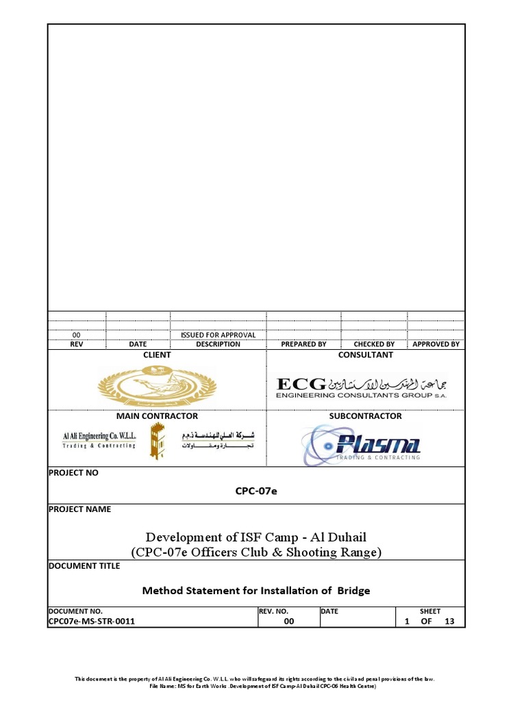Cpc07e-Ms-str-0010 Method of Statement For Installation of Bridge | PDF ...