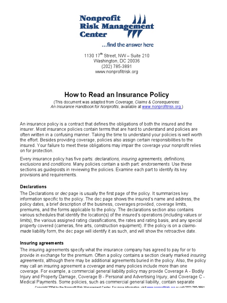 How To Read An Insurance Policy PDF | PDF | Liability Insurance | Insurance