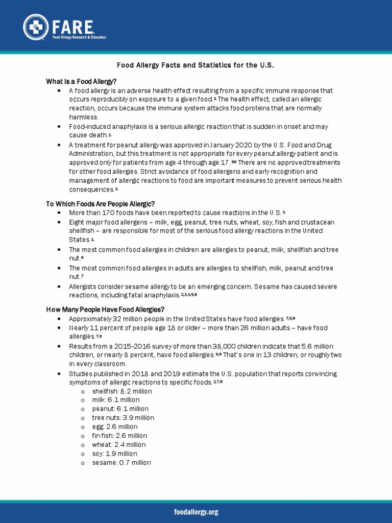 FARE Food Allergy Facts and Stats Rev 2020-06-04 | PDF | Food Allergy ...