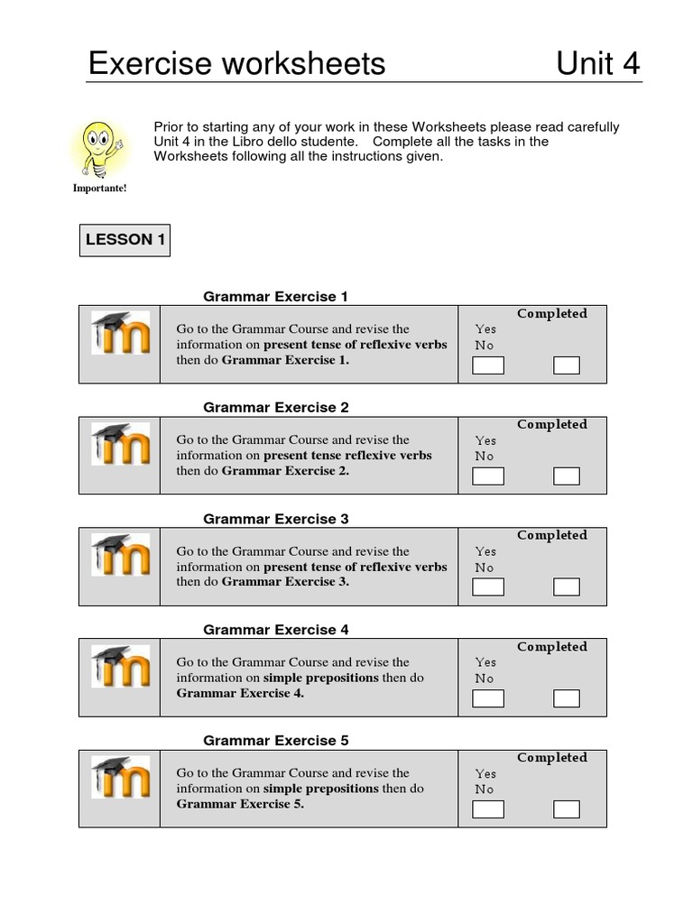 Exercise Worksheets Unit 4: Lesson 1 | PDF | Grammar | Linguistics