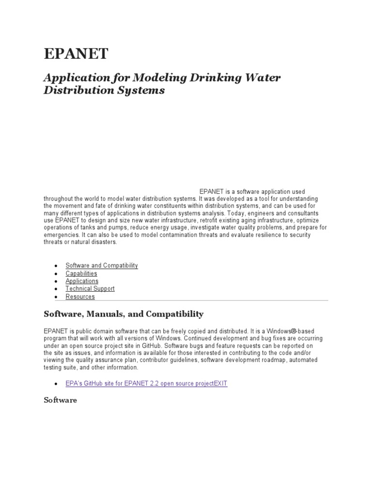 Epanet: Application For Modeling Drinking Water Distribution Systems | PDF | Computing ...