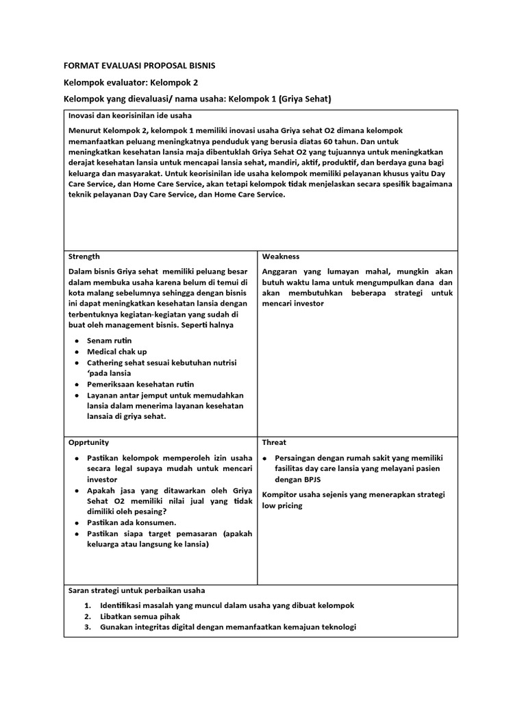 Format Evaluasi Proposal Bisnis | PDF